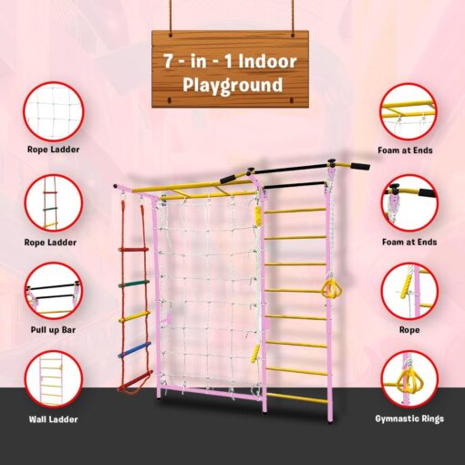 Funphix 7 In 1 Swedish Ladder Wall Gym Set – Large – Pink - Funphix