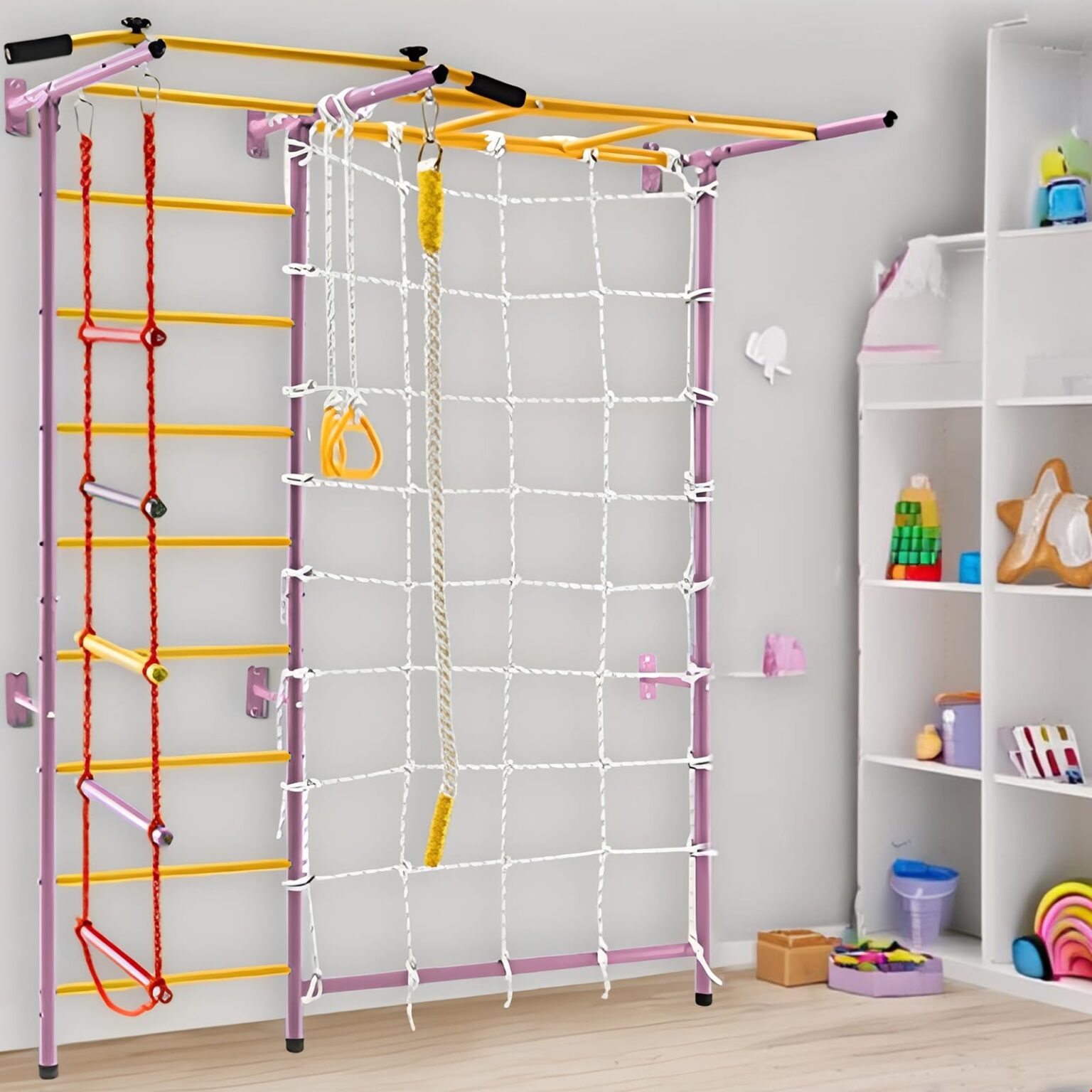 Funphix 7 In 1 Swedish Ladder Wall Gym Set – Large – Pink - Funphix