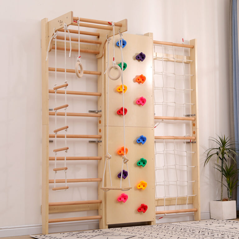 Funphix Kids Indoor Swedish Ladder Space-Saving Wall Playground Playset ...