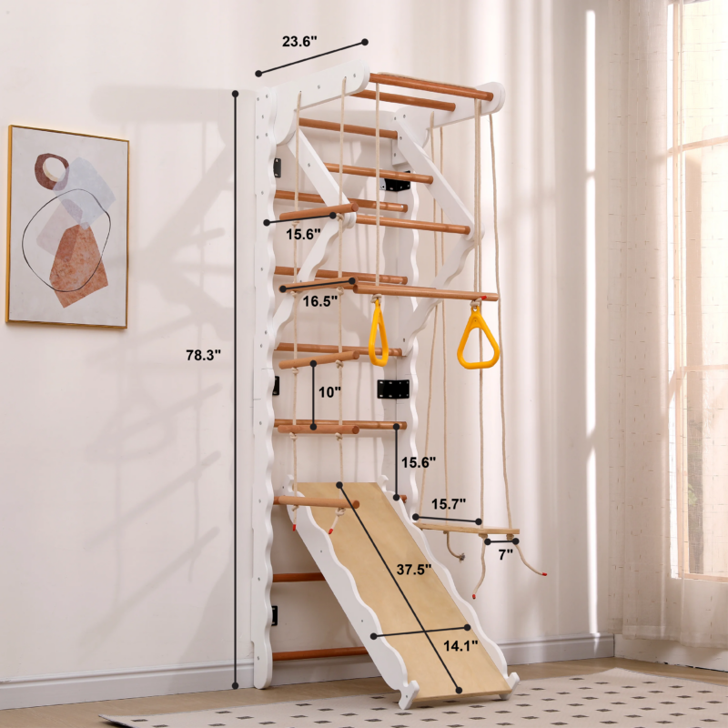 Funphix 8-in-1 Wooden Indoor Jungle Gym Swedish Ladder Playset ...